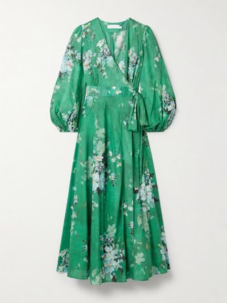 Zimmermann Robe Midi Portefeuille En Voile De Coton &Agrave; Imprim&eacute; Fleuri Everley - Vert