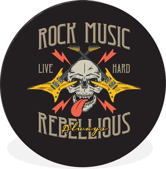 MuchoWow Wandbild Rund Wanddeko Deko Wohnzimmer Bilder 60x60 cm Vintage - Gitarre - Totenkopf