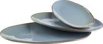 M&auml;ser Serie Nottingham, Set aus 3 Servierplatten, Servierteller in 3 Gr&ouml;&szlig;en im unregelm&auml;&szlig;ig geformten Vintage Look, Steinzeug, Blau
