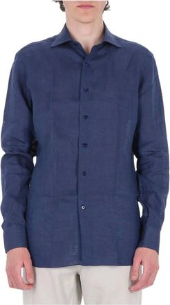 Borriello Homme, Chemises, Bleu, Taille: 2XL Solid Linen Shirt