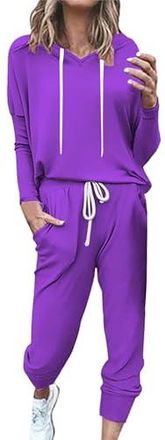 Generic Surv&ecirc;tement pour femme &agrave; manches longues - D&eacute;contract&eacute; - Couleur unie - V&ecirc;tement de sport confortable - Avec capuche - Pantalon de jogging - Surv&ecirc;teme