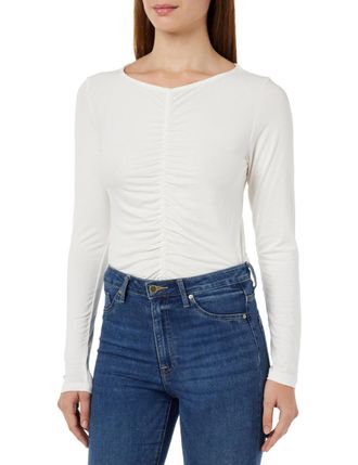 Kaffe Damen Womens Long Sleeves Ruchings V-Neck Slim Fit Jersey Top T-Shirt, Chalk, X-Large