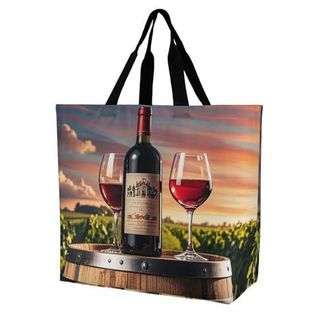 Generic Tonneau De Vin En Bois Sur Bouteille De Vin Sac Fourre-Tout Pliable Tote Bag Imperm&eacute;able Sac Courses Pour Voyage Plage Travail
