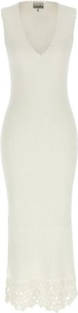 Ganni Femme, Robes, Blanc, Taille: 38 FR Robe Longue en Crochet de Coton