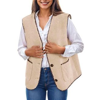 Generic D&eacute;bardeur en polaire dagneau sans manches pour femme, beige, XXL