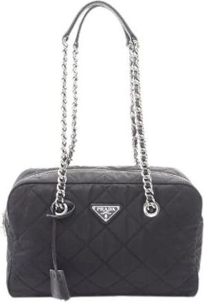 Prada Pre-owned Sac bandouli&egrave;re en nylon Tessuto Impuntu cuir Saffiano - Femme - Pre-owned - Noir - Taille: ONE Size