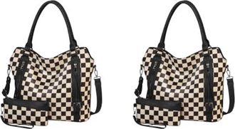 Generic Sac fourre-tout d&eacute;contract&eacute; en cuir PU &agrave; carreaux, sac &agrave; main l&eacute;ger pour filles, femmes, bureau
