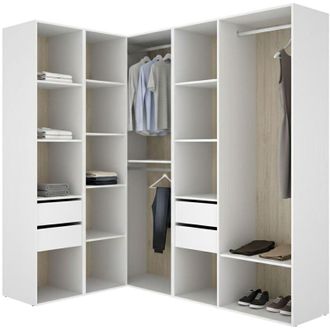 Dmora Gro&szlig;er Kleiderschrank Boughton, Modulares Schlafzimmer-Wandsystem, 12 F&auml;cher, Kleiderstange, 186x205H cm Wei&szlig;