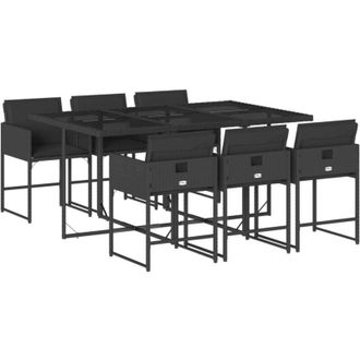 vidaXL 7-tlg. Garten-Essgruppe mit Kissen Schwarz Poly Rattan Vidaxl