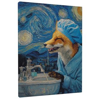 Generic Fanciful Fox Bath Leinwand-Kunst, Blau mit orangefarbenen Tier-Posterdrucken, lustige Badezimmer-Dekoration f&uuml;r Wohnzimmer, Schlafzimmer, Schlafsaal, 