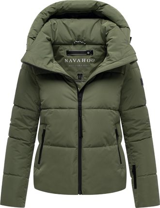 Navahoo Damen Winterjacke warme Steppjacke mit abnehmbarer Kapuze Frostherz XIV Olive Leaf Gr. XL