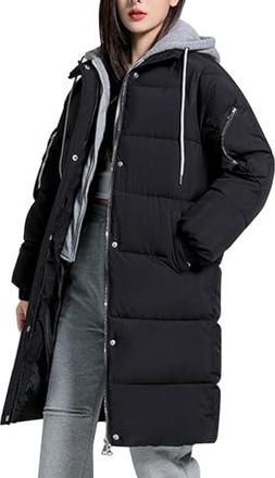 Generic Manteau Ski Femme Doudoune Femme Grande Taille Veste Ample Rembourrée En Duvet Pour Femmes Veste Chaude En Coton Deux Pièces à Capuche Épaisse Et Faus