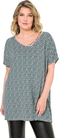 Miamoda Damen gro&szlig;e Gr&ouml;&szlig;en &Uuml;bergr&ouml;&szlig;en Plus Size T-Shirt, Oversized, Leo-Muster, V-Ausschnitt mit Zierringen, Halbarm gr&uuml;n 44 832989455-44