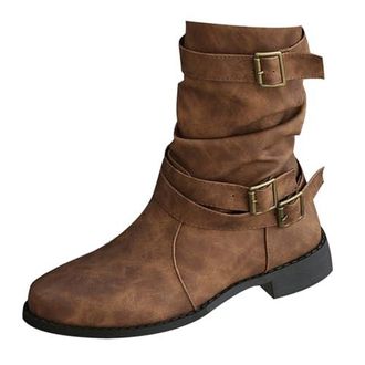 Generic Bottes dhiver douces en daim MidSolid Bottes chaudes classiques pour femme Couleur Lowheel Bottes &agrave; talons hauts, marron, 39 EU