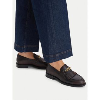 Tommy Hilfiger Slipper Tommy Hilfiger Th Chain Fringe Leather Loafer FW0FW09668 Dunkelbraun
