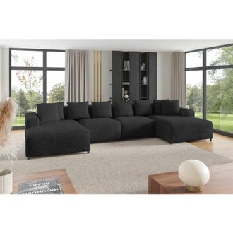 Fun M&ouml;bel Wohnlandschaft Sofa U-Form Designersofa megan in Stoff Poso Anthrazit