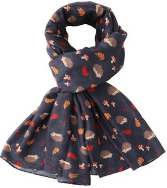 GFM Écharpe imprimée hérisson - Écharpe toutes saisons., Hh-50-Bleu marine foncé, L