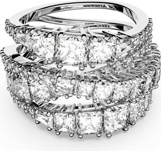 Swarovski Hyperbola Wrap Ring, Verschiedene Schliffe, Weiß, Rhodiniert