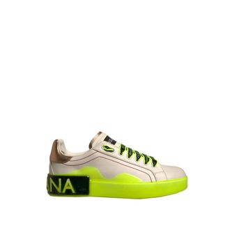 Dolce & Gabbana Wei&szlig;e Gelbe Leder Low-Top Sneakers - - Shoes - Damen - Mehrfarbig - 37 EU