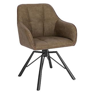 Woltu Chaise Pivotante &agrave; 360&deg;, Chaise Salle &agrave; Manger Scandinave, en Similicuir Vintage, Assise Rembourr&eacute;e, Pieds en M&eacute;tal, Marron, BH366br-1