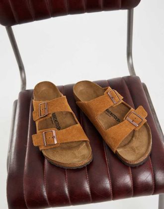 Birkenstock Arizona - Wildleder-Sandalen in Nerzbraun-Orange