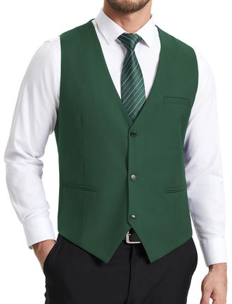 Hisdern Anzugweste f&uuml;r Herren Gr&uuml;n Formelle Hochzeit Anzug Westen Klassische Einfarbig Weste Elegant Smoking Anzugwesten M&auml;nner mit Taschen XXL