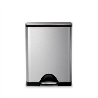 Simplehuman CW1830 poubelle de recyclage rectangulaire, poubelle de cuisine, tri selectif 2 bacs, double compartiments, acier inoxydable bross&eacute;, 46 litres (30/16)