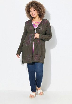 Ulla Popken Strickjacke Strickjacke Lochstrick Oversized V-Ausschnitt