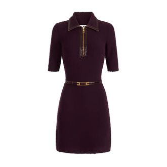 Elisabetta Franchi Femme, Robes, Brun, Taille: 36 FR Robe en maille bouclette avec zip et ceinture