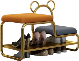 Generic Kleiner Fußhocker, Doppelschichtiger Schuhhocker mit Metallbeinen, Eingebautes Sofa mit Lederschwammkissen, Geeignet for Wohnzimmer und Schlafzimmer(C