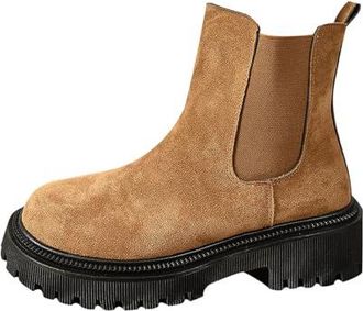 Generic Bottines Chelsea pour femme - Coupe large - Style décontracté - Talon bas - Bout rond - Confortable - Antidérapante - Semelle épaisse - À enfiler - Po