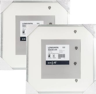 IKEA LOMVIKEN 203.358.51 Bilderrahmen, Aluminium, quadratisch, 32 x 32 cm (20 x 20 cm mit Passepartout), silberfarben, 2 Stück