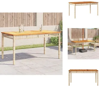 vidaXL Gartentisch Beige 140x80x75 cm Poly Rattan Akazienholz - Esstisch - Gartentisch - Terrassenm&ouml;bel - Outdoor M&ouml;bel - Rattan Tisch