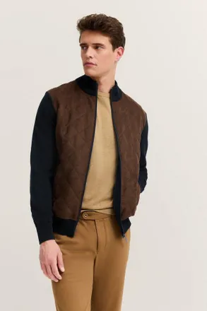 Bugatti Strickjacke Regular Fit mit Velour-Front & Stehkragen