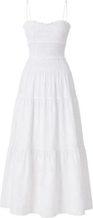 Michael Kors Femme, Robes, Blanc, Taille: 38 FR Smocked Cotton Poplin Maxi Dress