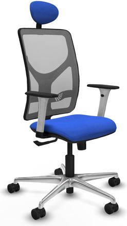 Piqueras y Crespo B&uuml;rostuhl mit hoher R&uuml;ckenlehne, mit wei&szlig;en und schwarzen Armlehnen, h&ouml;henverstellbare Lendenwirbelst&uuml;tze und festes Kopfteil, Grau/Blau