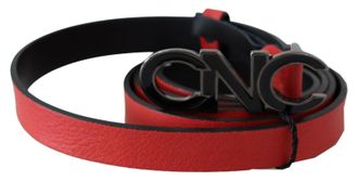 Costume National Womens Red Reversible Leather Logo Belt