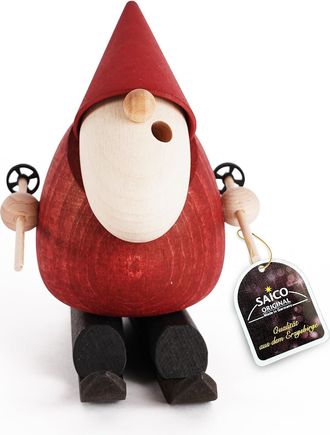 Saico Original Saico - R&auml;ucherfigur Weihnachtsmann Motiv Ski-Champion - R&auml;ucherm&auml;nnchen Erzgebirge - R&auml;ucherkerzenhalter, Sammlerst&uuml;ck, Geschenkidee, Holzkunst aus d