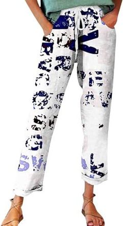 Generic Pantalon Blanc Femme Lin &Eacute;t&eacute; D&eacute;contract&eacute; Womens Autumn Fragrant Linen Print Casual Pants Perfect for Spring Comfortable and Trendy for Relaxed Days Jo