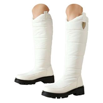 Generic Bottes mi-hautes pour femme - Pour lautomne et lhiver - Confortables - Talon bas - Bout carr&eacute; - Fermeture &eacute;clair lat&eacute;rale - Large mollet, 2 blanches.,