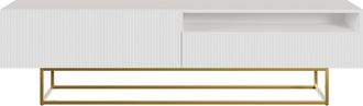 Selsey TV Schrank Board Sideboard Fernsehtisch Fernsehschrank 175 cm Goldene Beine Mit Offenem Fach Gefr&auml;ste Front Wei&szlig; Veldio