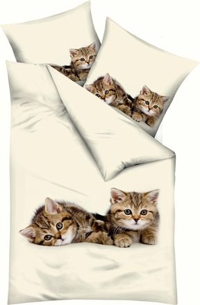 Kaeppel Bettw&auml;sche Katzen Creme/Hauskatzen/Tiger 80 x 80 + 135x200 cm