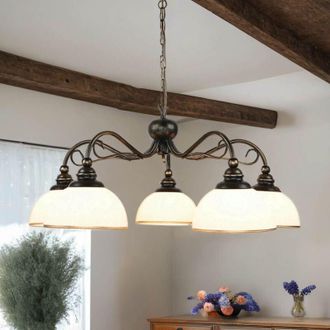 Licht-Erlebnisse H&auml;ngelampe Jugendstil E27 Braun Glas Metall Wohnzimmer Pendelleuchte