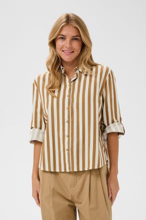 Saint Tropez Hemdbluse SAINT TROPEZ ZalindaSZ Shirt, Damen, Gr. XL, tigers eye ice stripe, Web, Obermaterial: 100% Baumwolle, gestreift, h&uuml;ftlang, Rundhals, mit Au