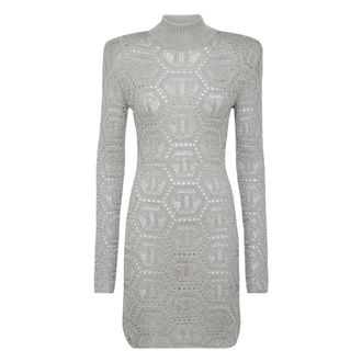 Philipp Plein Lurex Minikleid mit Schulterpolstern Hexagon - - Dresses - Damen - Grau - XL