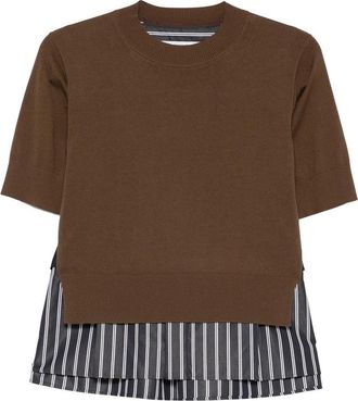 sacai Striped-panel T-shirt