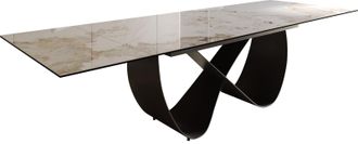 DELIFE Esszimmertisch Edge 200-300x100 cm Keramik Minas Melange Wei&szlig;-Beige Infinity Metall Schwarz ausziehbar