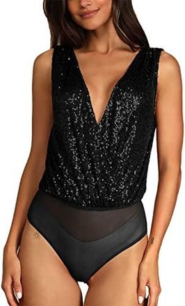 Generic Body sans Manches &agrave; Paillettes, Col en V, Dos Nu pour F&ecirc;te au Bar, Body &agrave; Paillettes Brillantes pour Femme, Nettoyage Facile, [plusieurs Sc&egrave;nes applic
