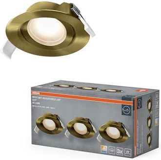 Osram Spot Set LED Einbaustrahler CCT Verstellbar Messing, 3er Set Deckenspot Farbwechsel, Click-CCT, 2700-6500K