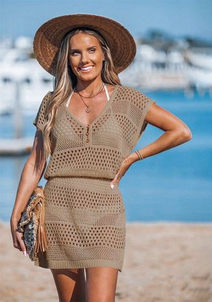 Cupshe Strandkleid Strickkleid mit H&auml;kelmuster f&uuml;r den Strandurlaub